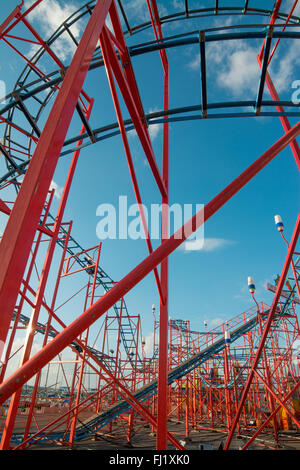 Red Rollercoaster at Luna Park Amusement Park with Wonder Wheel Ferris ...