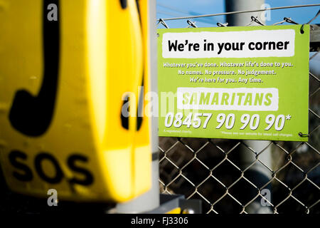 Suicide prevention through Samaritans sign and telephone at unmanned ...