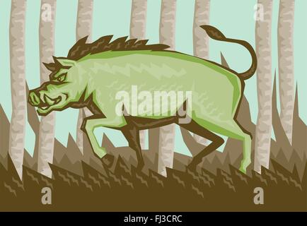 Illustration of a wild pig boar razorback jumping on isolated ...