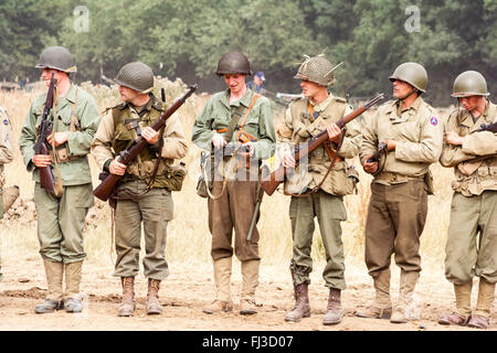 Second world war re-enactment. Six types of WW2 German stahlhelm, tin ...