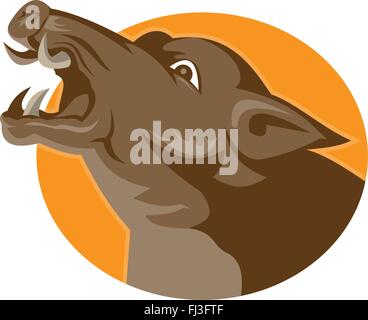 Illustration of an angry wild pig hog head biting crossed polo mallet ...