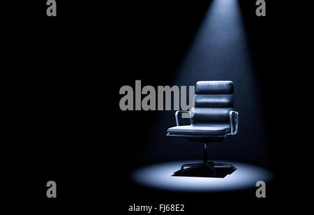 Empty Black Leather Chair under Spotlight Mastermind Stock Photo ...