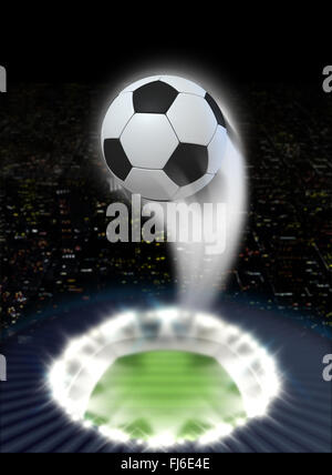 A soccer ball swooshing into the atmosphere from a distance on an ...