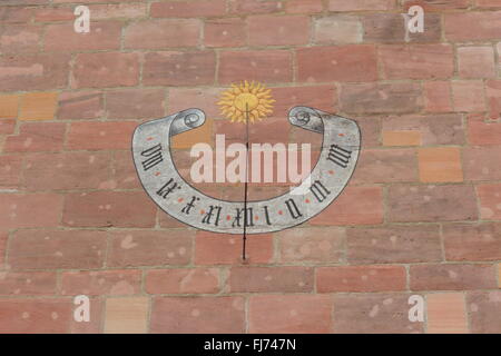 Historic sundial on brick wall of Schuerstabhaus, a patrician house ...