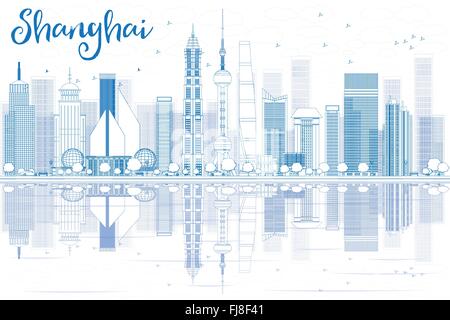 Outline Shanghai skyline with blue skyscrapers. Vector illustration ...