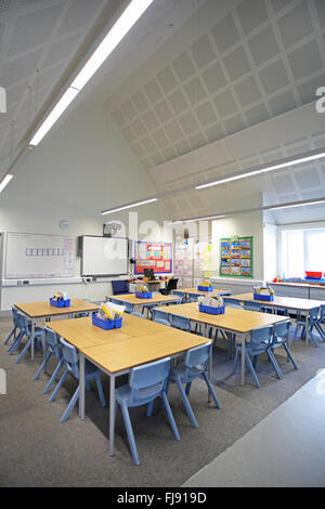 Top floor classroom in a new British primary school. High ceiling ...