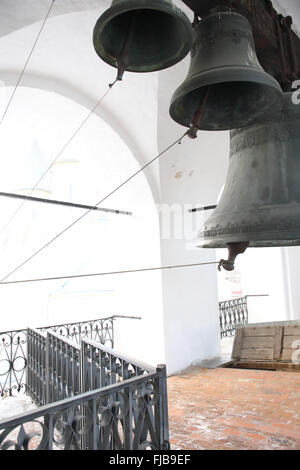 Place of the church bell ringer on the high tower of the ancient church ...