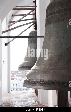Place of the church bell ringer on the high tower of the ancient church ...