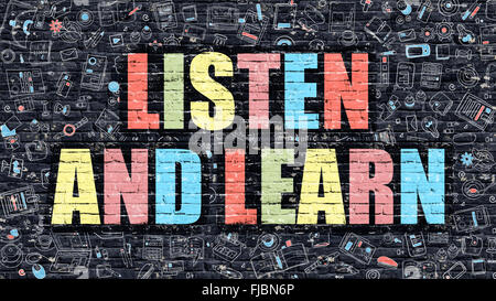 Listen and Learn Concept with Doodle Design Icons Stock Photo - Alamy
