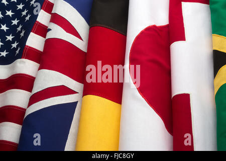 LINE OF NATIONAL FLAGS MADE OF STITCHED COTTON BUNTING Stock Photo - Alamy
