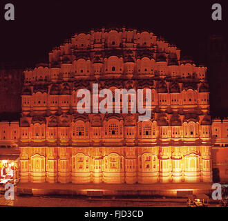 Exteriors of the Hawa Mahal or Wind Palace, built from red and pink ...