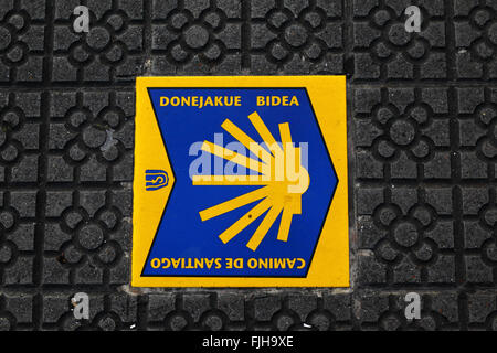 Scallop shell on the pavement in front of Vezelay abbey, St Mary ...