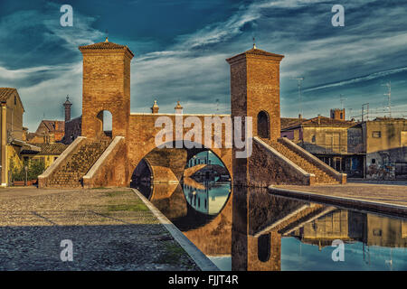 Trepponti bridge, Comacchio village, Ferrara district, Emilia Romagna ...