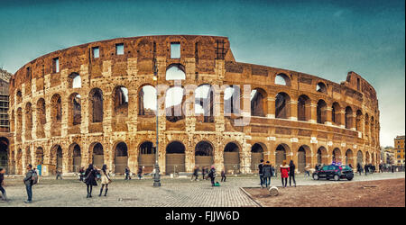 walls and arches of Roman amphitheater, the Coliseum in Rome, Italy ...