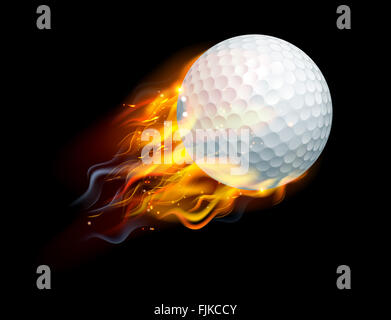 An illustration of a burning flaming golf ball on fire tearing a hole ...