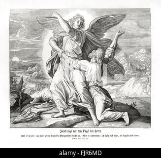 Jacob Wrestling with the Angel. Bible illustration by Gustave Doré ...