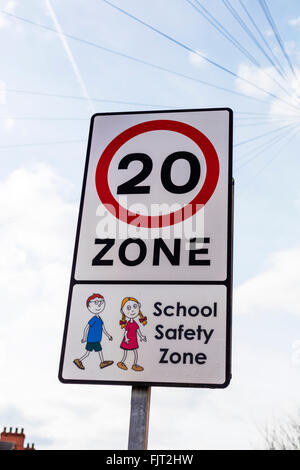 20 mph School zone speed limit sign Stock Photo - Alamy
