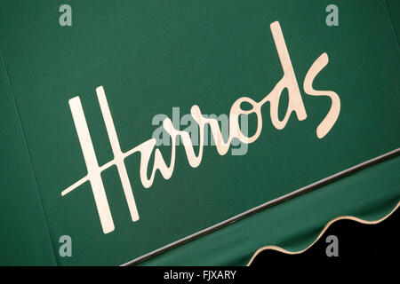 Advertising canopy over the entrance of the famous Harrods department ...