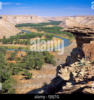 deeply-incised marias river valley cutting through the prairie near ...