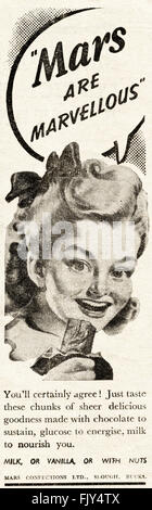 Classic advertisement for Mars chocolate bars in English magazine circa ...