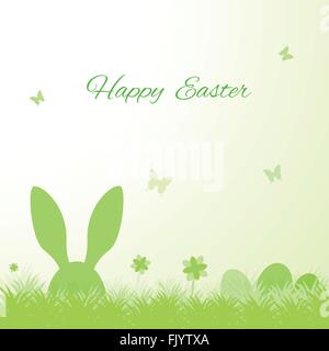 Happy Easter greeting card with decorative objects, eggs and bunnies ...
