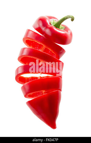 slices of red sweet bell pepper isolated on white background. Top view ...