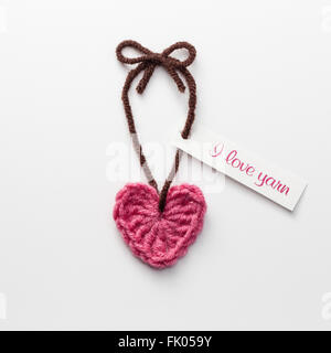Heart Shaped Yarn and Crochet handmade square pattern, pink yarn coil ...
