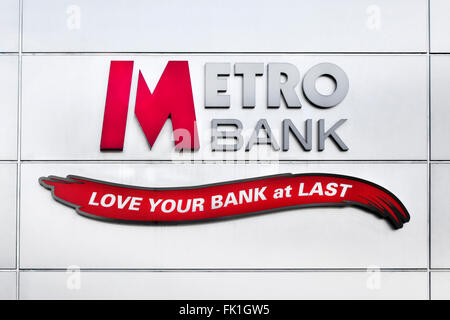 Metro Bank logo and slogan love your bank on wall of new banking branch ...
