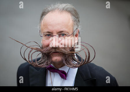 Schoemberg, Germany. 05th Mar, 2016. Participant Norbert Topf shows off ...