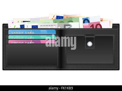 Open wallet with banknotes and credit cards. Vector illustration Stock ...