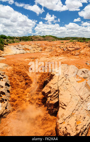Betsiboka River rapids in rain season with red sediments, Madagascar ...