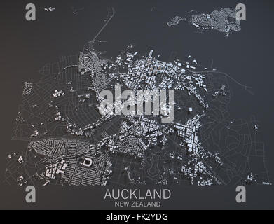 Satellite view of Auckland map, New Zealand, on black background Stock ...