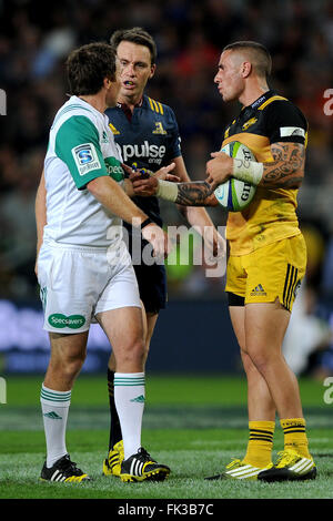Dunedin, New Zealand. 05th Mar, 2016. TJ Perenara of the Hurricanes ...