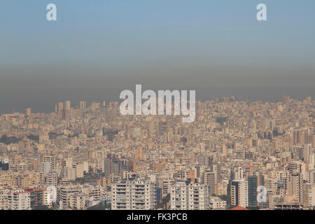 Beirut Lebanon. 7th March 2016. Beirut skyline is covered by thick ...