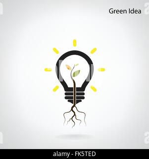 Ecology idea green bulb with plant vector illustration isolated on white background. Ecology ...