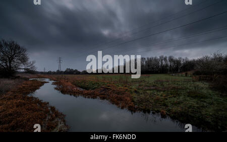 Early morning view of the River Nene (Old course} at the bottom of ...