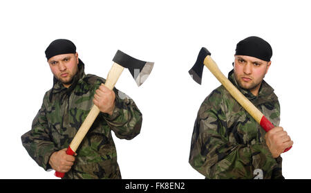 Soldier with axe isolate on white Stock Photo - Alamy