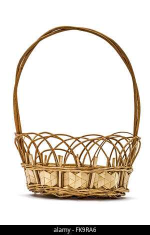 Empty craft bamboo basket isolated on white background Stock Photo - Alamy
