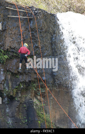 Waterfall rappelling practice in Sao Sebastiao Stock Photo - Alamy