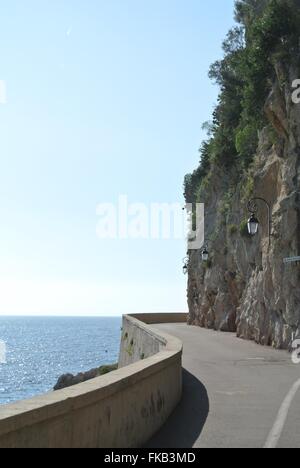 Driving car on French Riviera, road signes with directions to Monaco ...