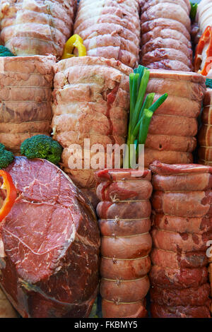 Selection of quality meat in a butcher shop. Different types of fresh ...