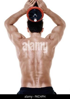 Rear View of Male back muscles anatomy in blue X-Ray outline. Full ...