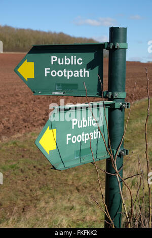 public footpath sign metal post green signs UK England rural Stock ...