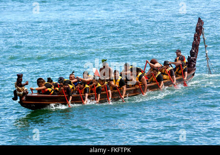 Maori Sailing Canoe (Maori Waka) Aotearoa One, owned by the Te Stock ...