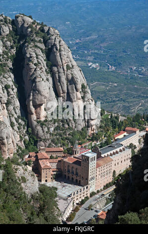 From monastery a view looking down from high above at rock pinnacle ...