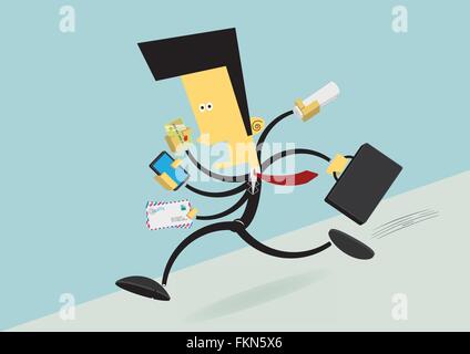 Businessman Multitasking With Many Hand, Vector Cartoon Stick Figure ...
