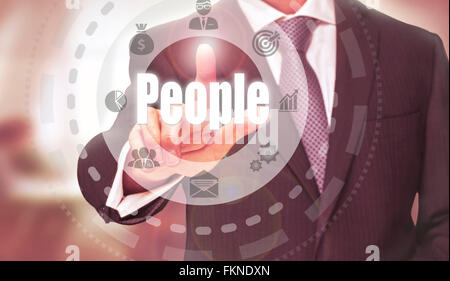 Businessman pressing a People concept button Stock Photo - Alamy