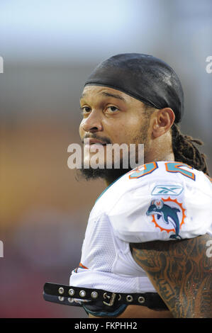 Miami Dolphins linebacker Channing Crowder celebrates the Dolphins ...
