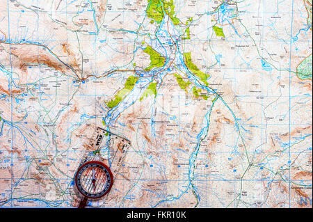 Walking and hiking equipment with Ordnance Survey map, navigation ...