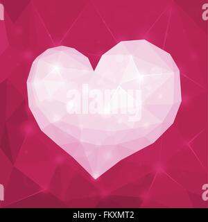 Crystal polygonal heart shape symbol, gem, shiny red ruby heart, purple ...